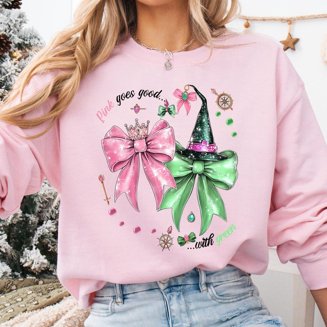 Wicked the Movie Sweatshirt, Wicked Inspired Bow Pink Goes Good With ...