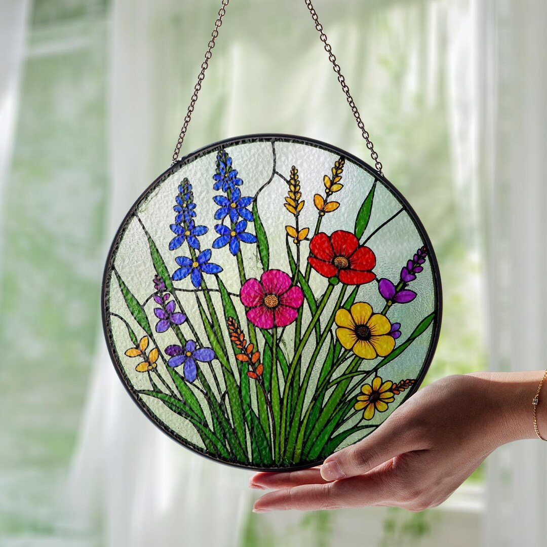 Wildflower Stained Glass Suncatcher, Wildflower Window Decor ...