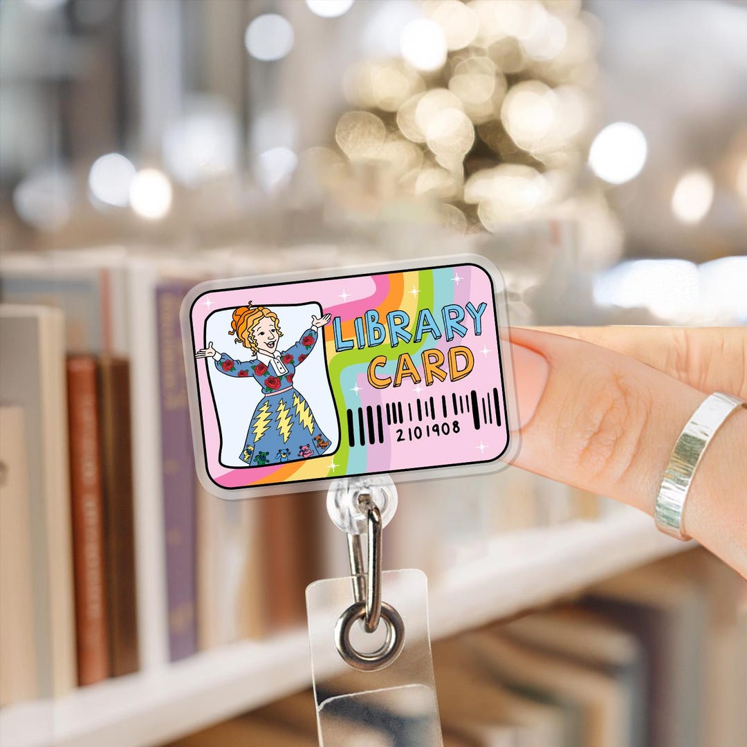 Children’s Book Library Card Badge Reel, Retro School Bus Reading ID ...