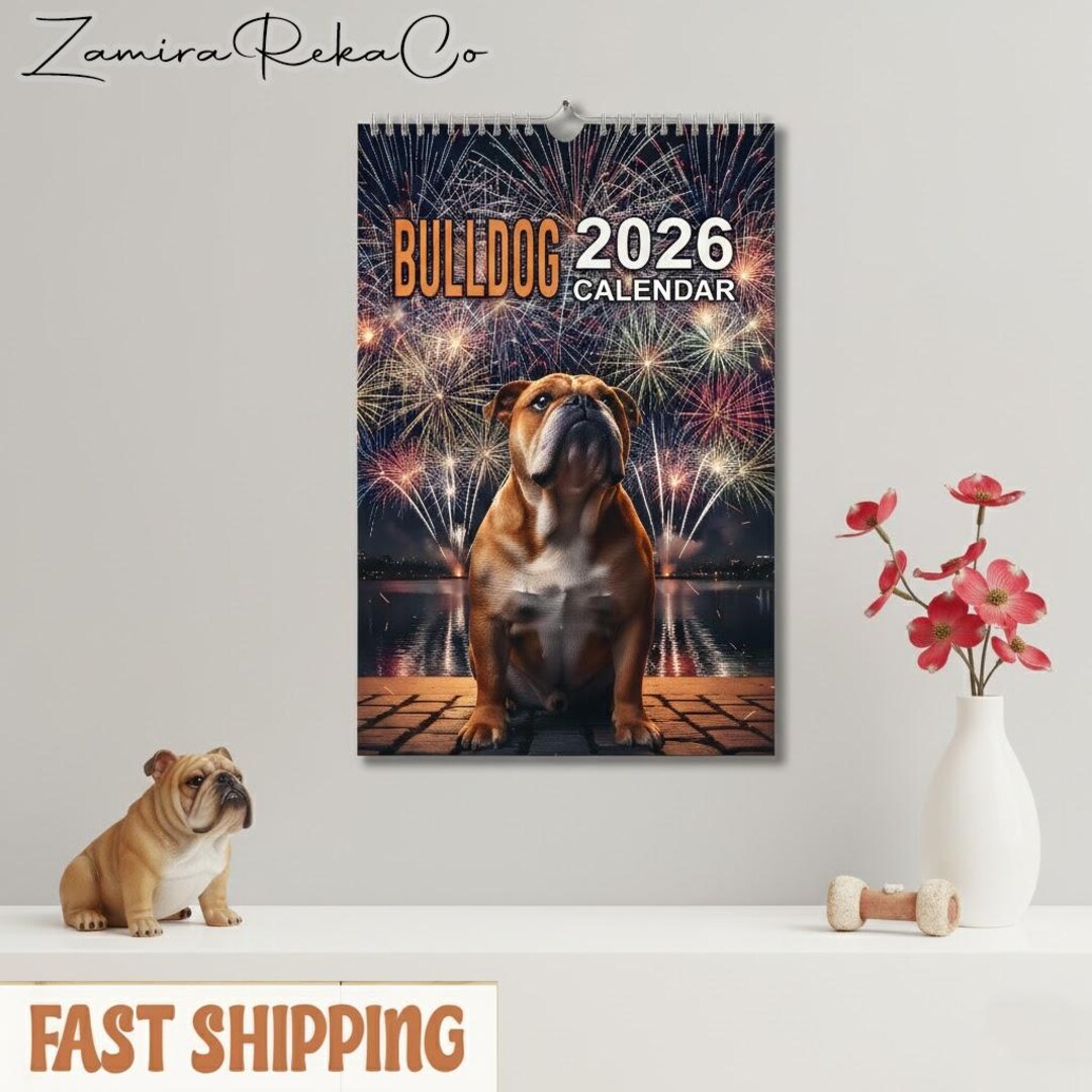 Funny Bulldog Calendar 2026 | Cute Bulldog Illustration Calendar | Dog ...