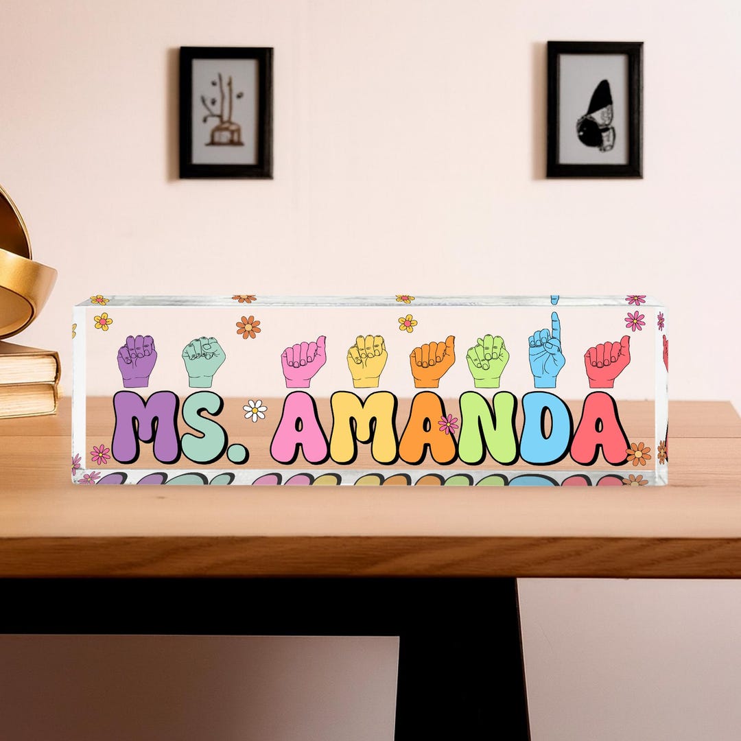 Custom ASL Teacher Desk Name Sign, Personalized Hand Sign Name Plate ...