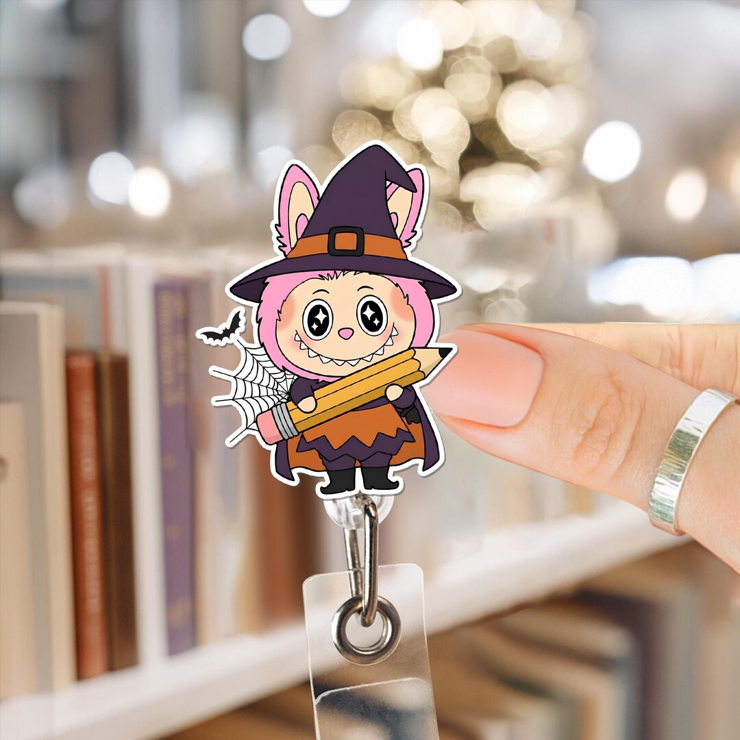 Labubu Ghost Halloween Badge Reel, Labubu Halloween Badge Reel, Teacher ...