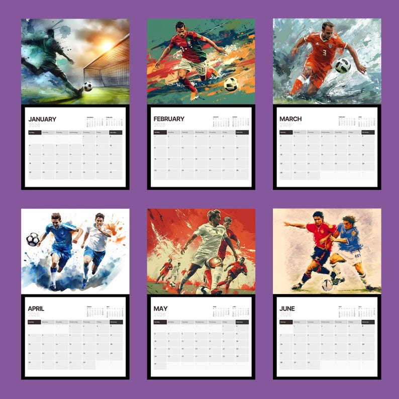 Soccer Calendar 2026, Football Wall Calendar, Soccer Player Action Art ...