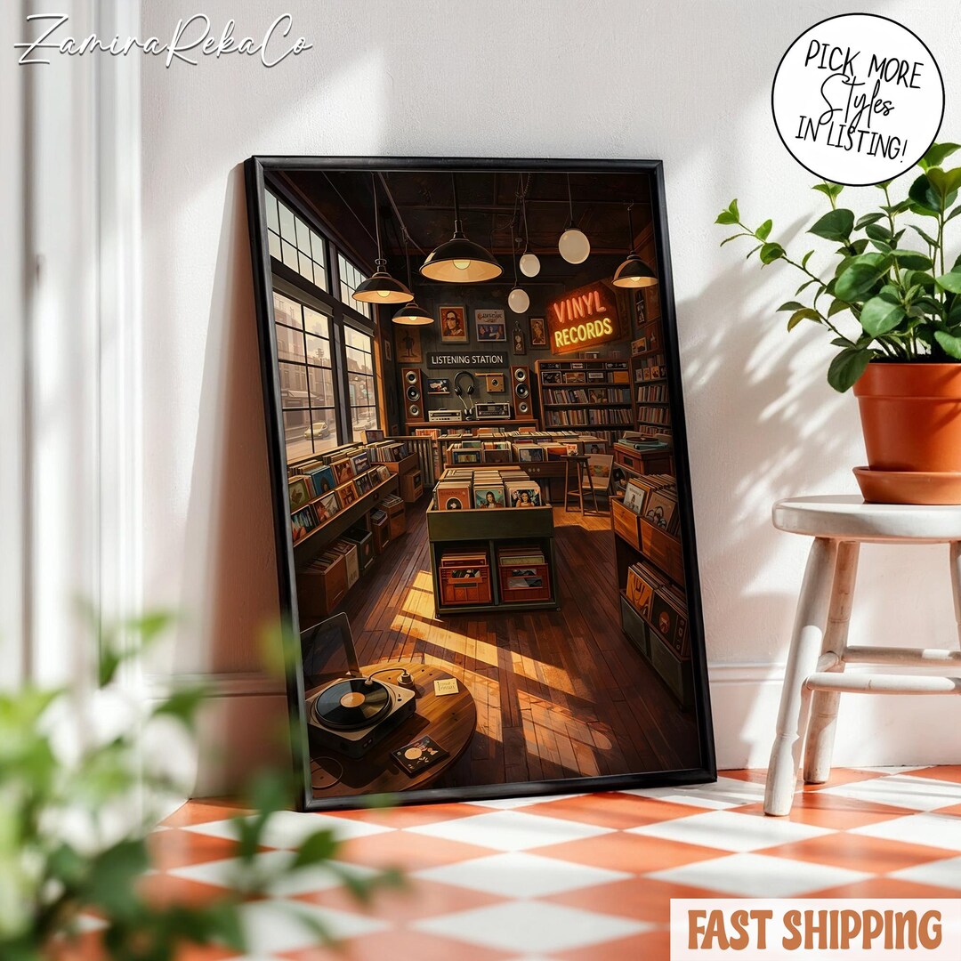 Retro Vinyl Record Store Poster, Vintage Music Wall Art, Record Shop ...
