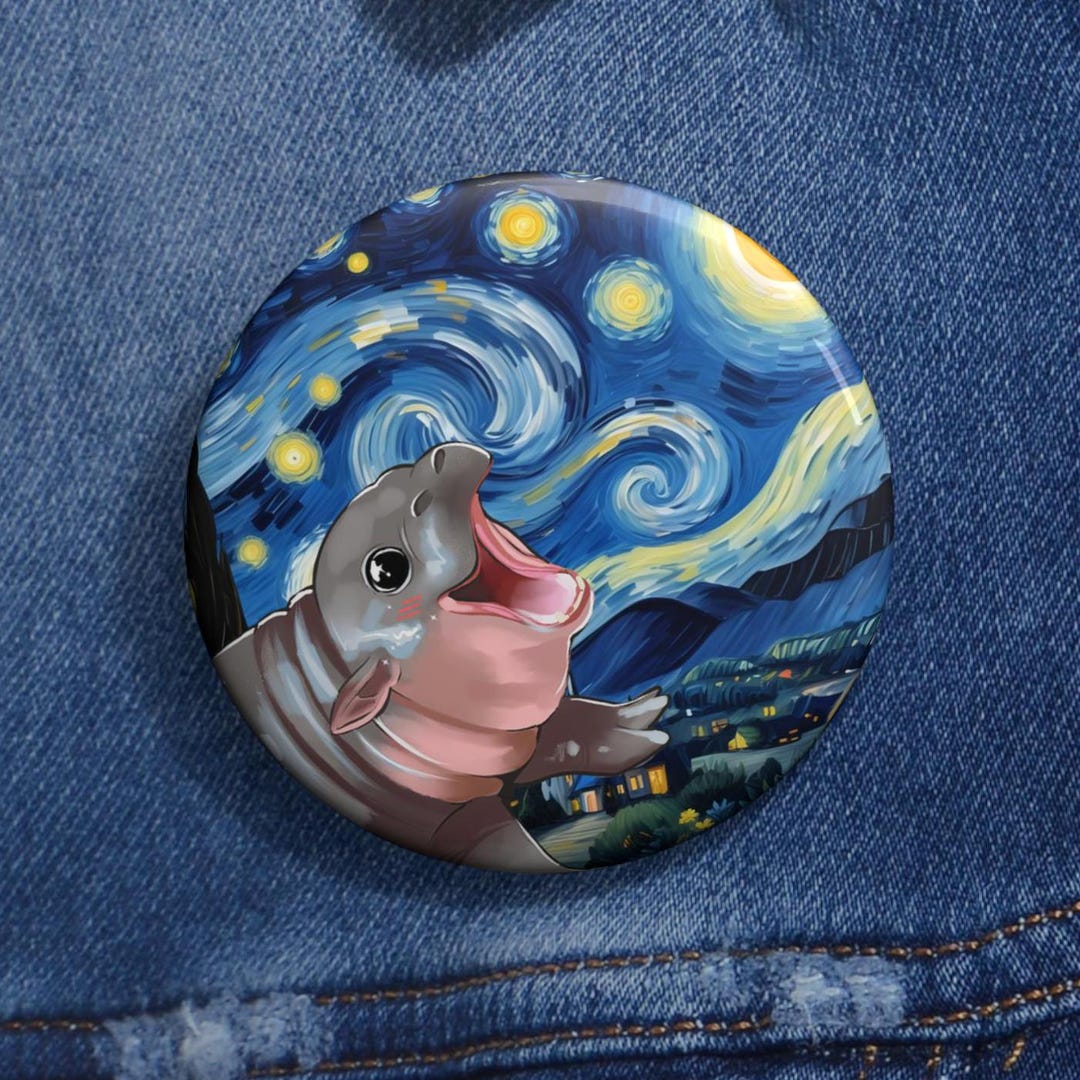 Moo Deng Starry Night 3 Sizes Pin Button, I Love Moo Deng Pin Button ...