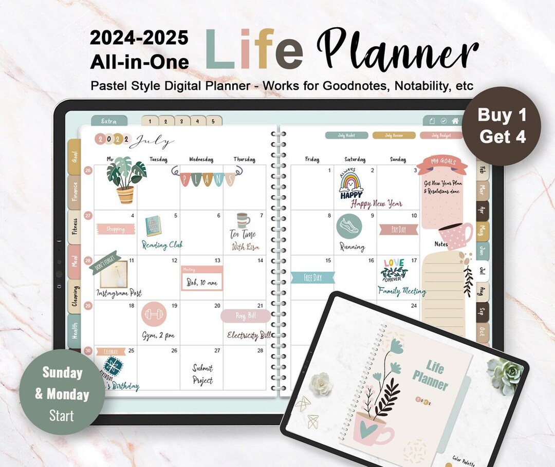 Dated Digital Planner 2024-2025 | All-in-one Life Planner for iPad ...