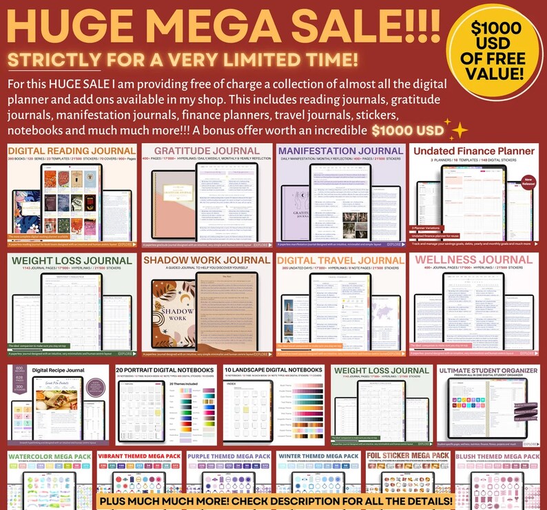 RAINBOW Premium Digital Planner Bundle Whole Shop iPad PDF Annotation ...