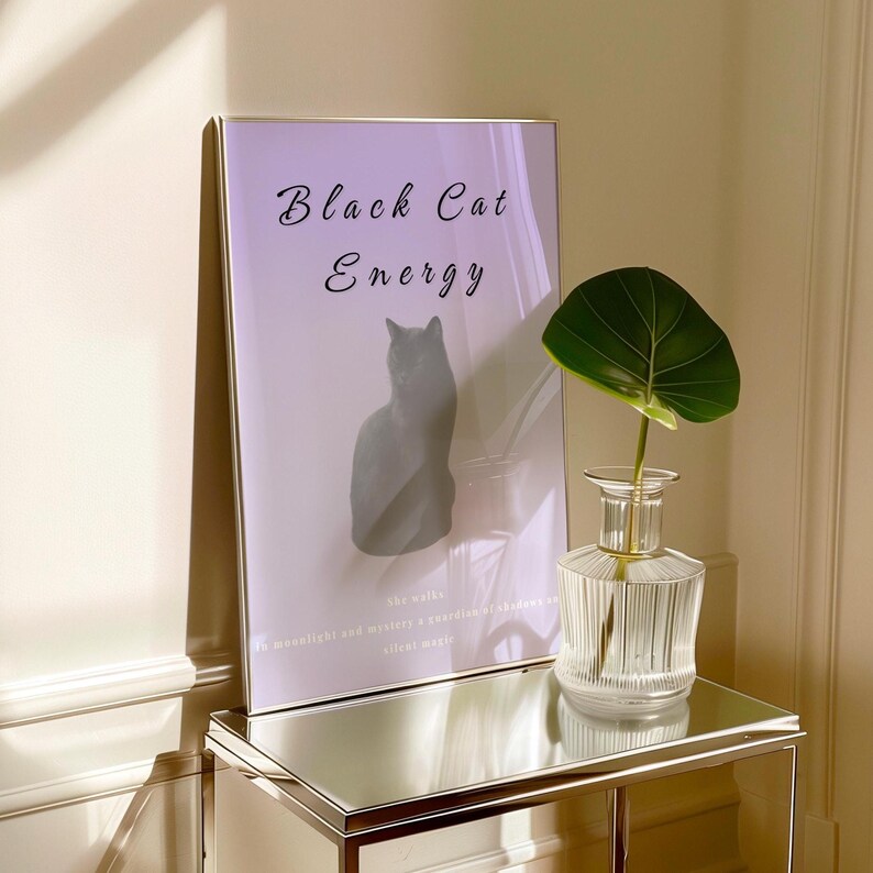 Black Cat Wall Art Printable – Mystical Spiritual Cat Decor – Purple ...