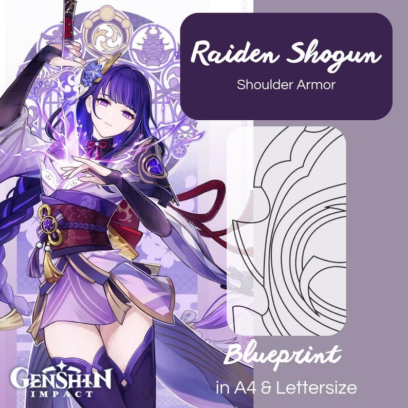 Raiden Shogun Shoulder Armor for Cosplay Blueprint Genshin Impact ...
