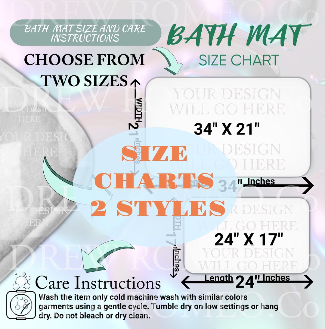 Bath Mat Size Chart Mockup: 2 Styles (digital Download) - Etsy