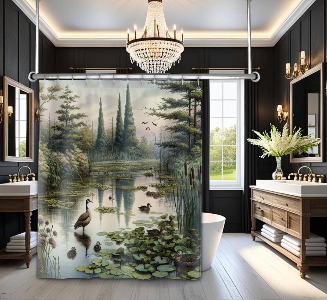Swamp Landscape Shower Curtain: Nature Inspired Watercolor Decor - Etsy