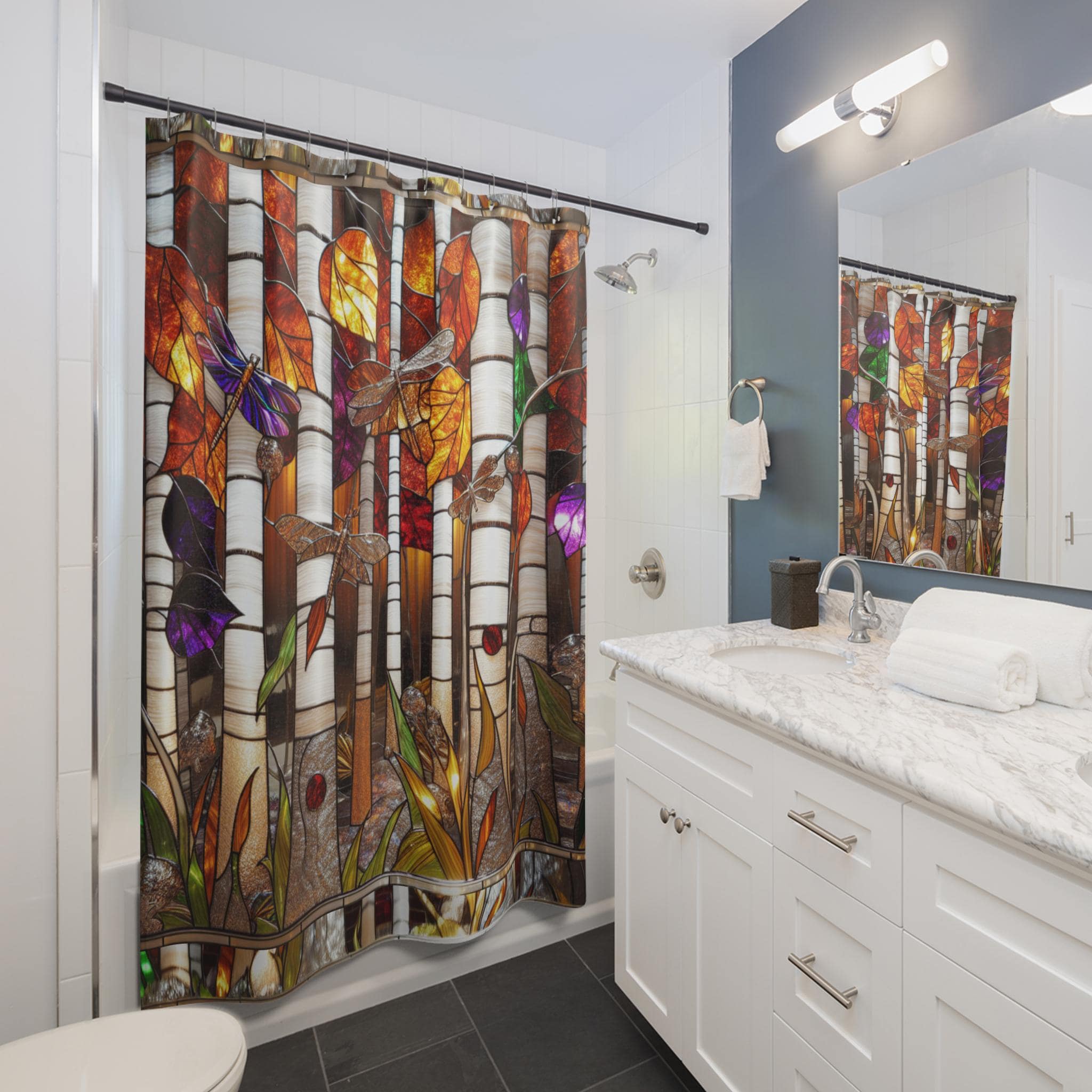 Unique Stained Glass Shower Curtain Birch Trees Forest Autumn Woodland ...