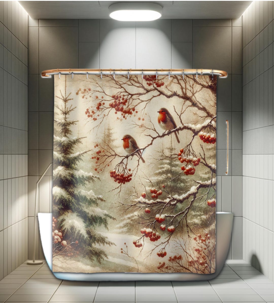 Red Robin Birds Shower Curtains, Fabric Shower Curtain, Watercolor ...