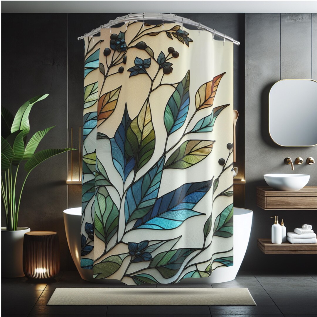 Stained Glass Willow Tree Shower Curtain: Watercolor Nature Decor - Etsy