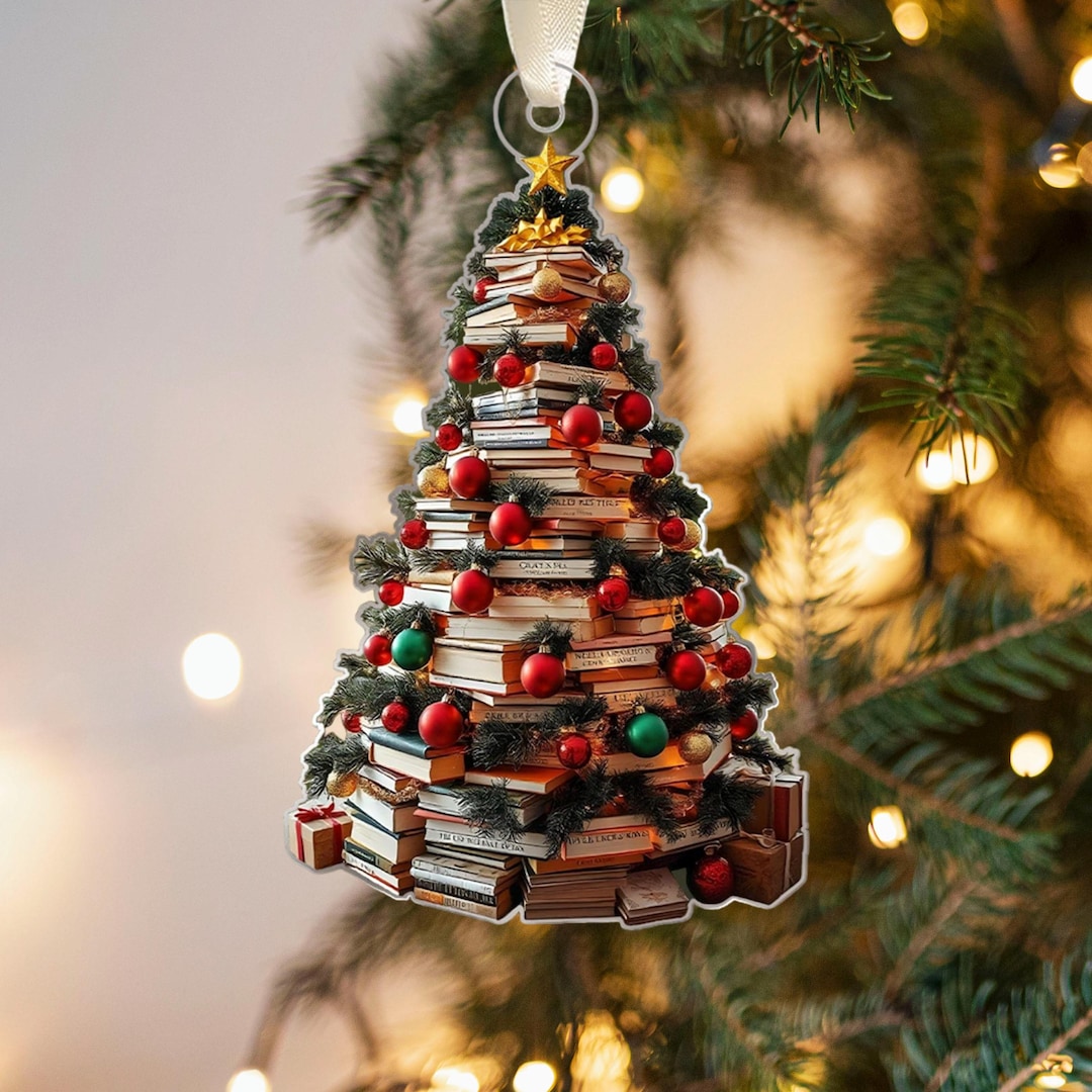 Christmas Book Tree Ornament, Librarian Christmas 2024 Hanging Ornament ...