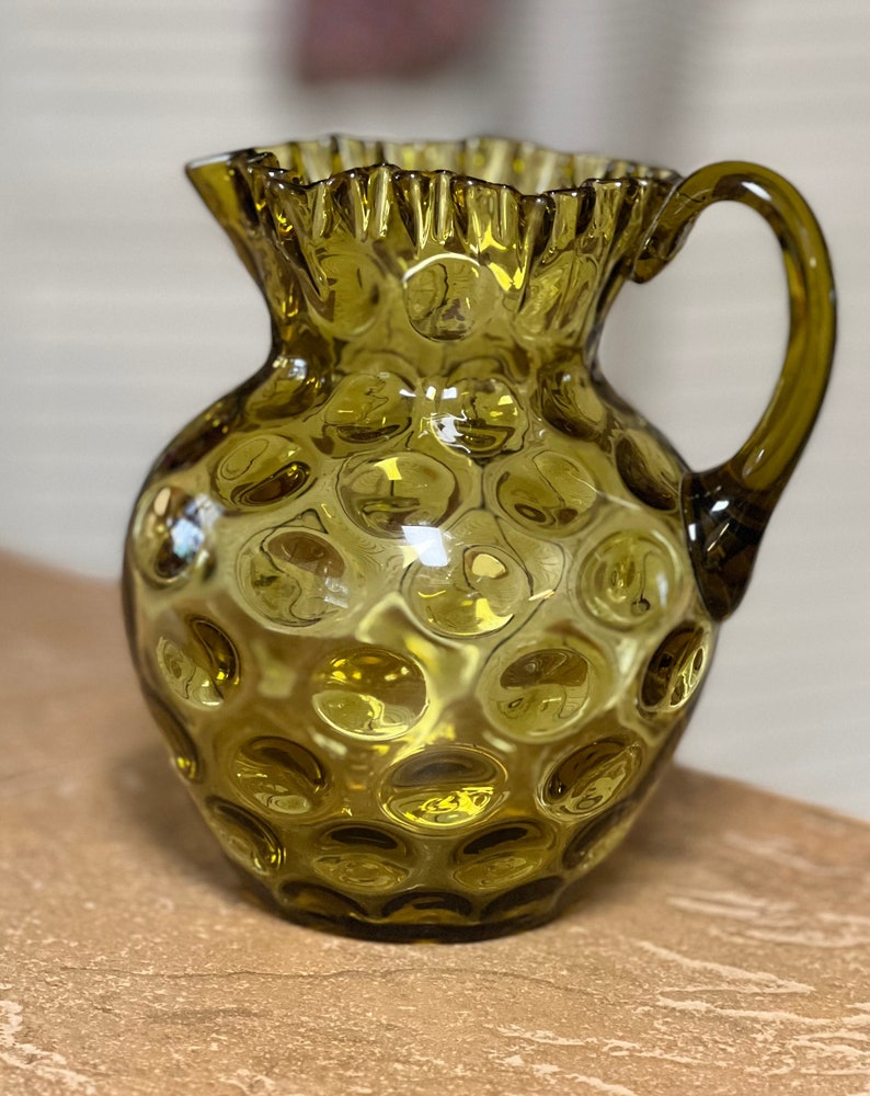 Antique Northwood Ruffled Coin Dot Pitcher Amber Water Lemonade Blown ...