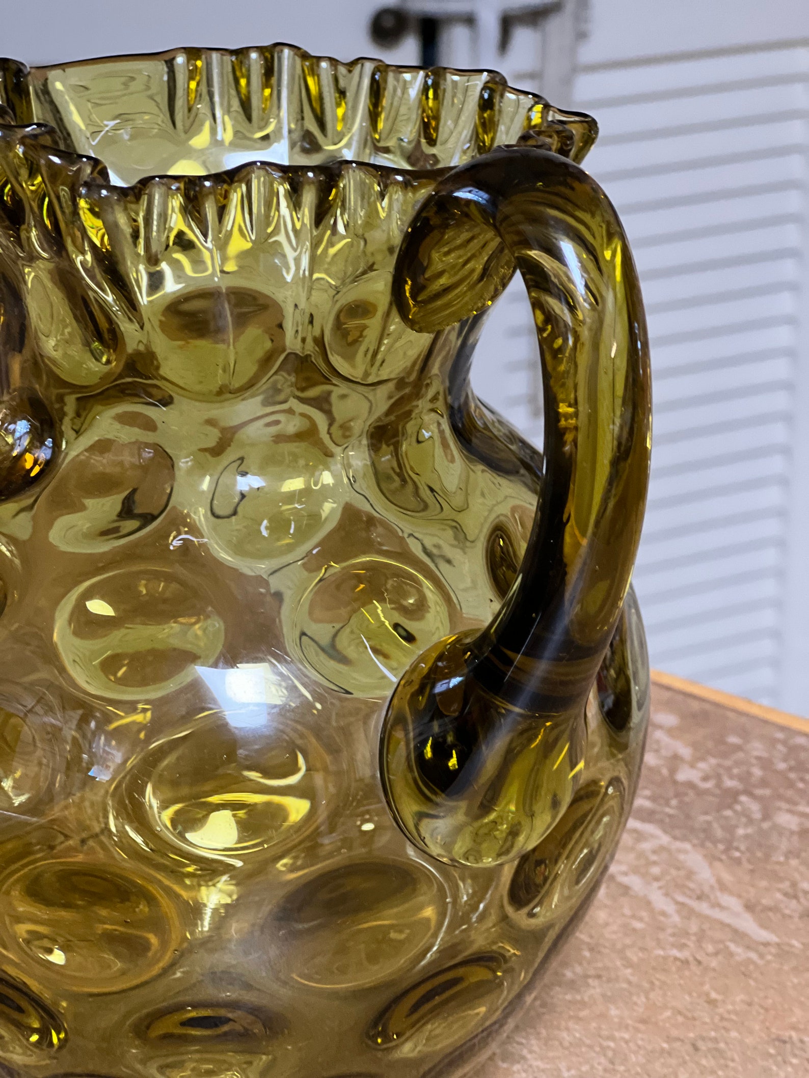 Antique Northwood Ruffled Coin Dot Pitcher Amber Water Lemonade Blown ...