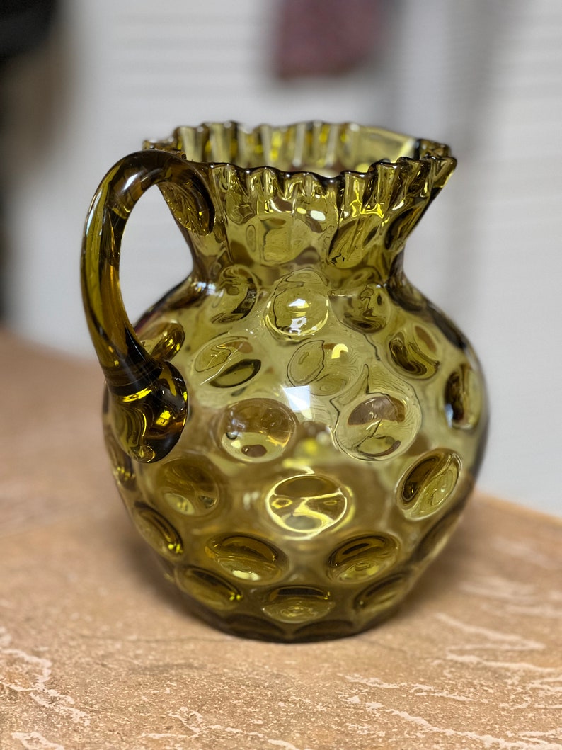 Antique Northwood Ruffled Coin Dot Pitcher Amber Water Lemonade Blown ...