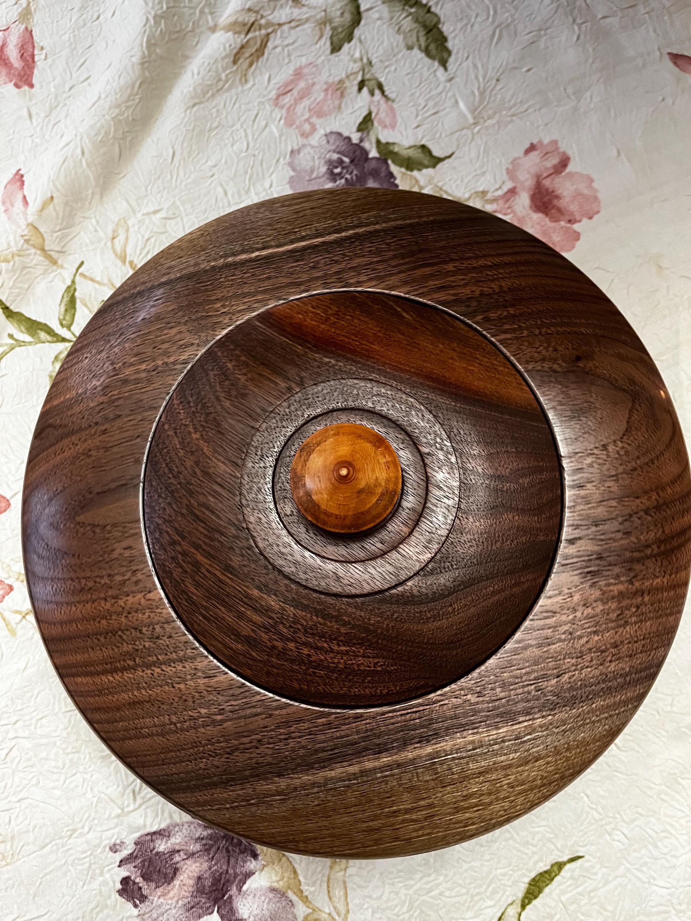 Unique Hand Turned Lidded Black Walnut Bowl With Cherry Handle - Etsy