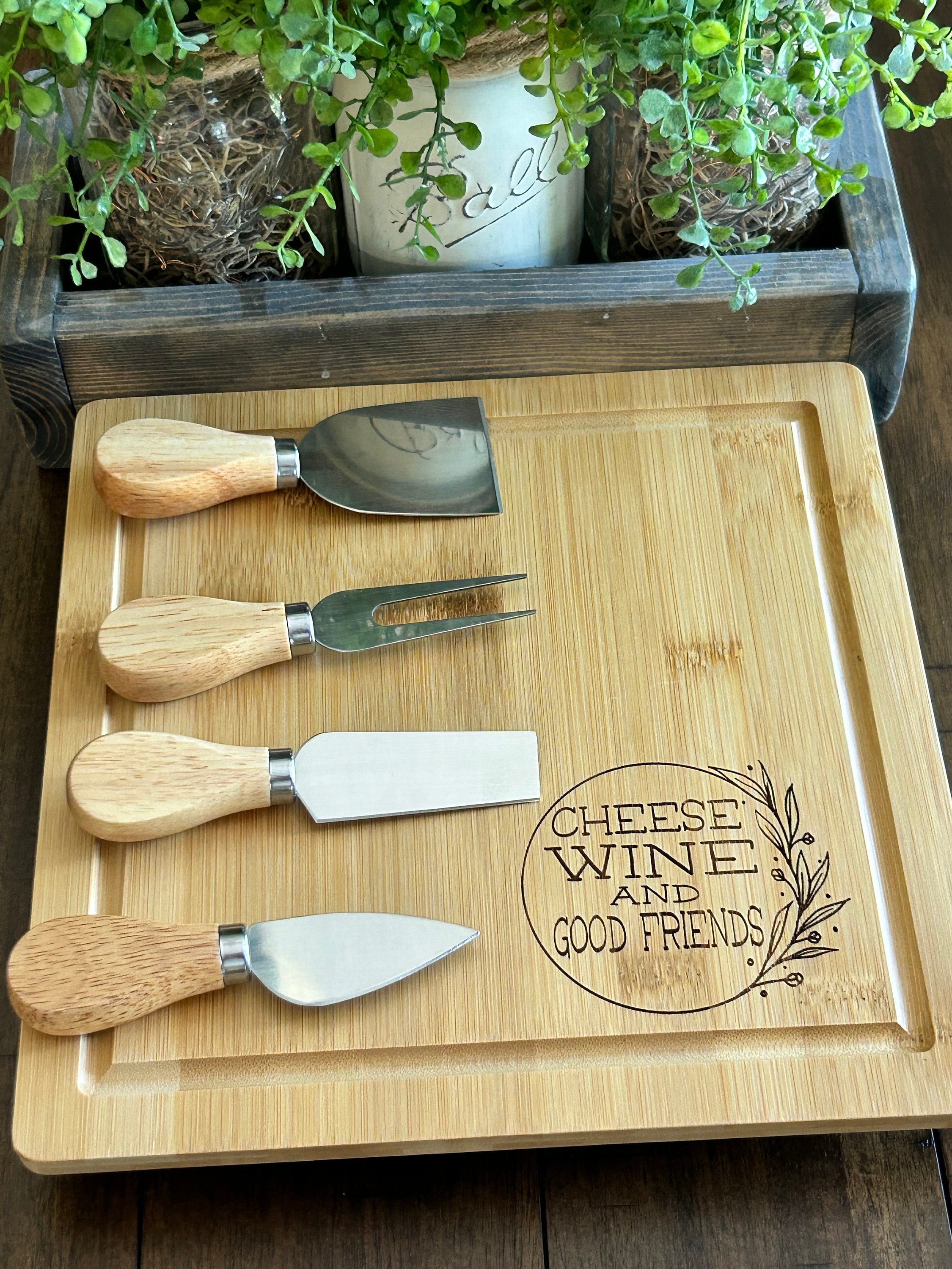 Custom Engraved 10x10 Inch Cheese Board With Knife Set - Etsy