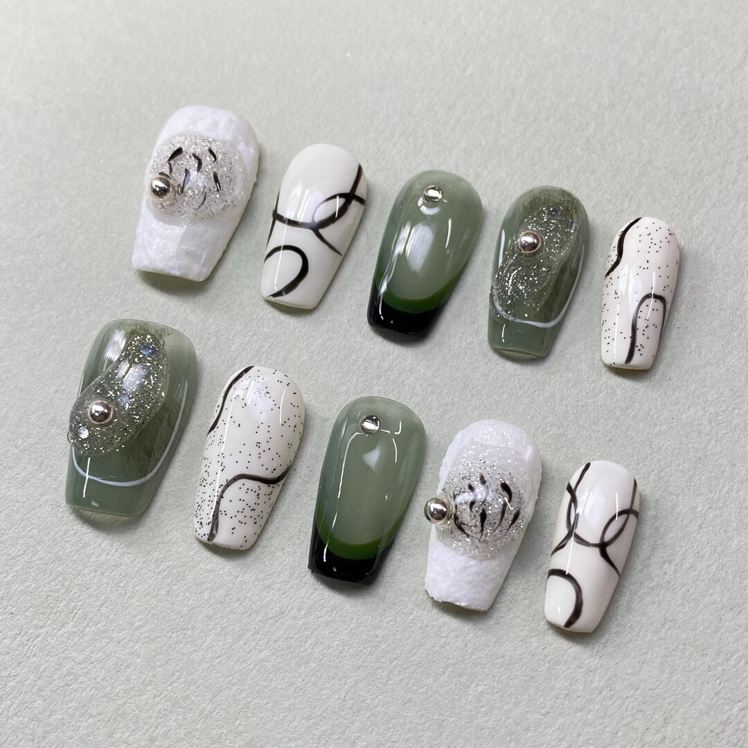 Elegant Weeping Willow Double French Gel Nails | 100% Handmade Nails ...