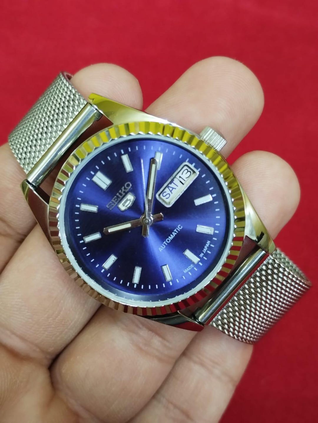 Gift 1980s Vintage Seiko 5 Automatic Japan Day Date Blue Dial Working ...