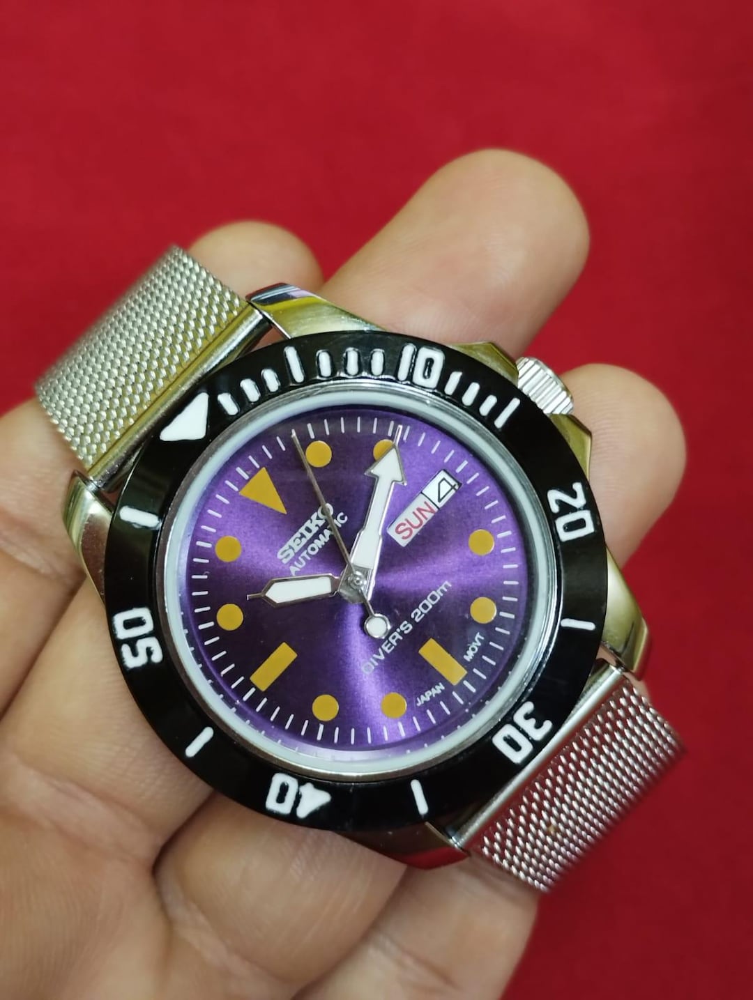 Vintage Refurbished Seiko 5 Automatic Japan Day Date Purple Dial ...