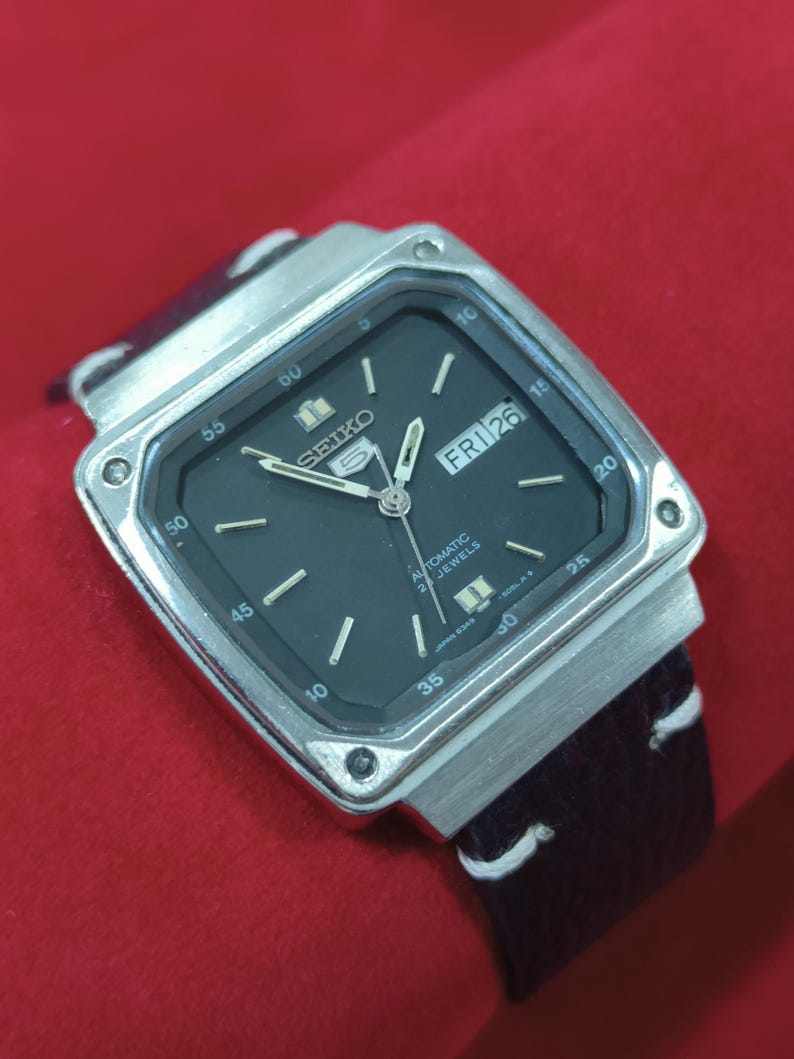 Vintage Mens Seiko 5 Automatic Japan Day Date Black Railway Time Men's ...