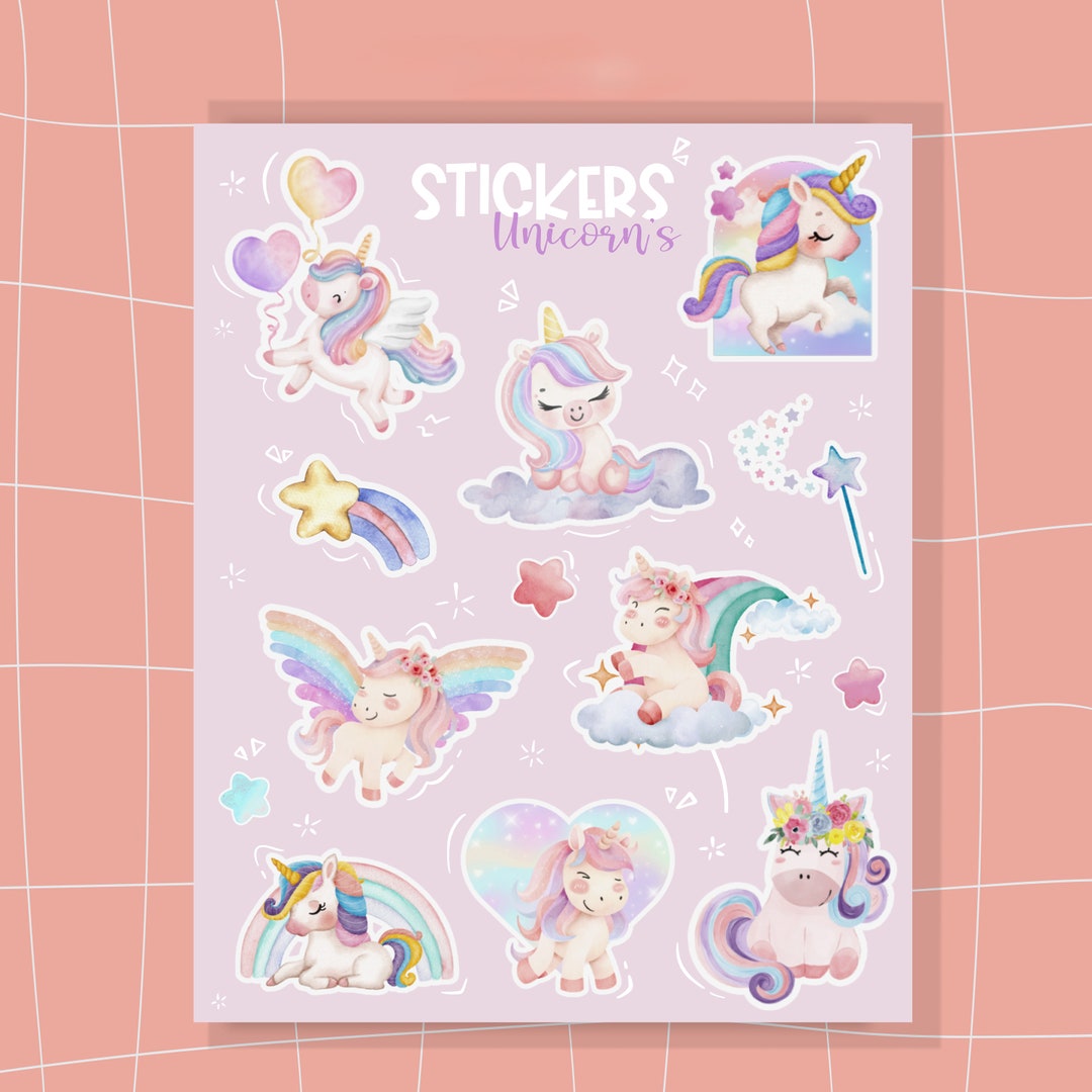Kawaii Cute Unicorn PNG Bundle, Lovely Unicorn, Printable Stickers ...
