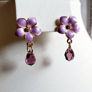 Enameled Lilac/violet Flower With Preciosa Crystal Drops Handmade ...