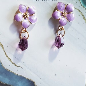 Enameled Lilac/violet Flower With Preciosa Crystal Drops Handmade ...