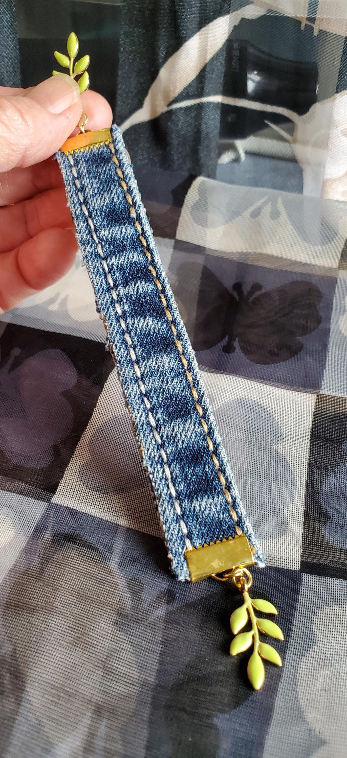 Denim Bookmark Handmade Leaf Branches Dangles Blue Denim Bookmark - Etsy
