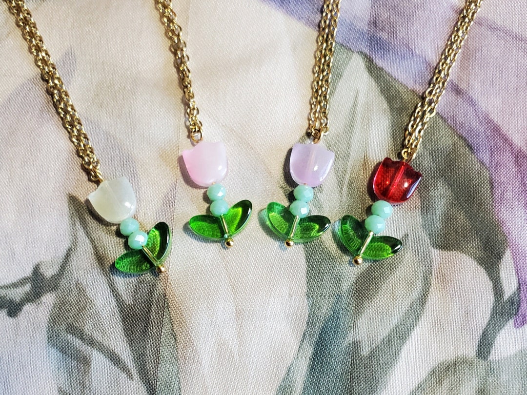 Tulip Flower Necklace Tiny Tulip Pendant Handmade Your Choice of Colors ...