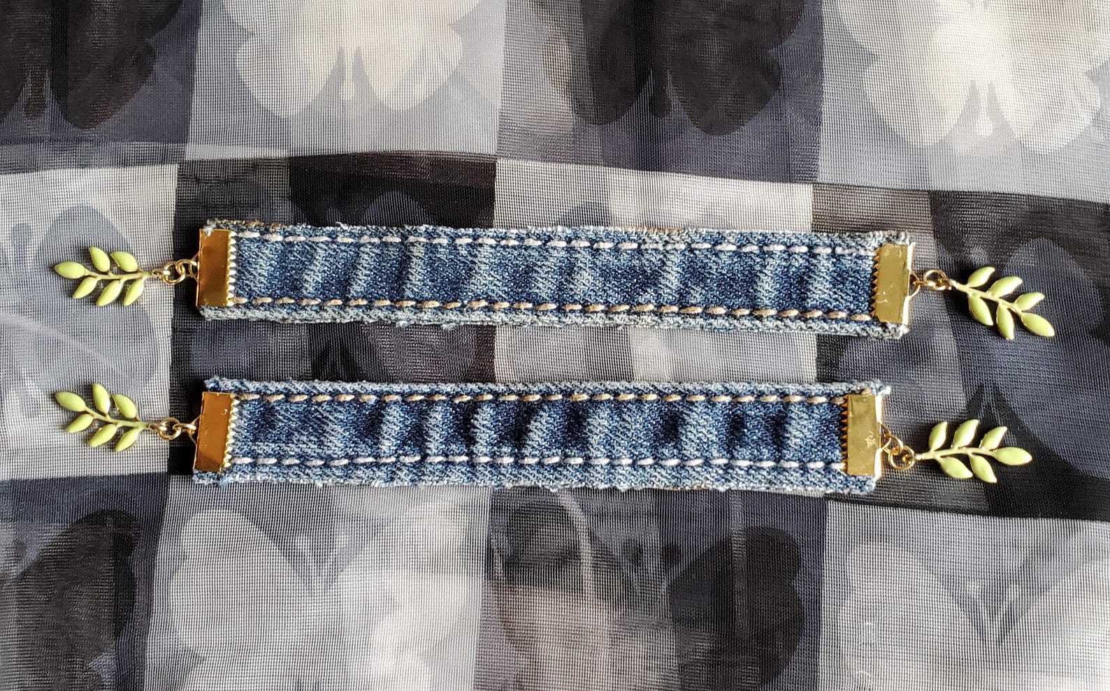Denim Bookmark Handmade Leaf Branches Dangles Blue Denim Bookmark - Etsy