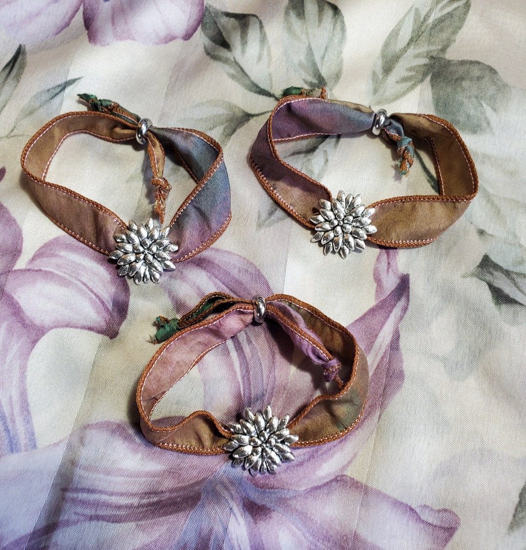 Watercolor Silk Ribbon Bracelet Flower Bracelet Handmade Soft Silk ...