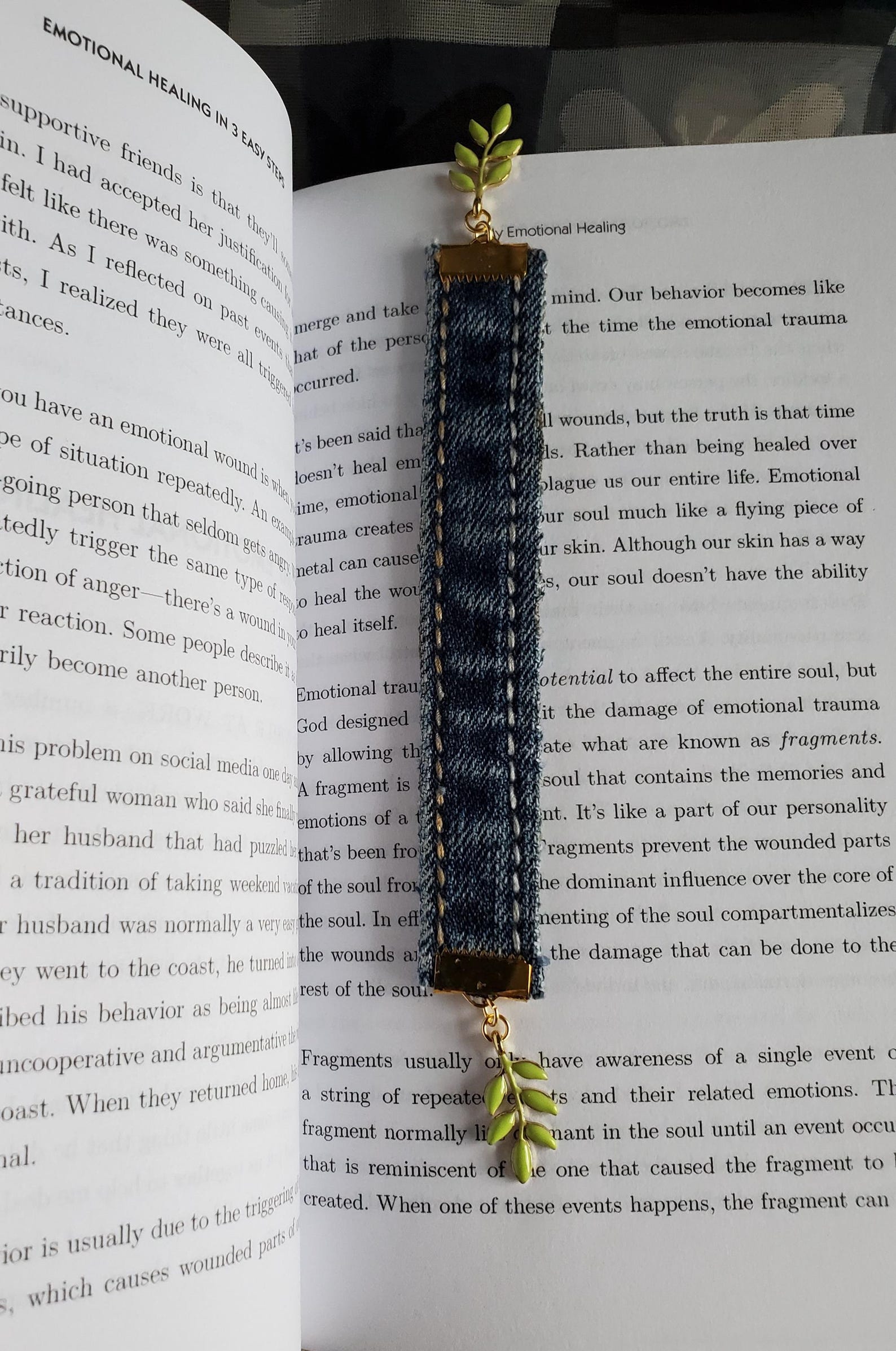 Denim Bookmark Handmade Leaf Branches Dangles Blue Denim Bookmark - Etsy