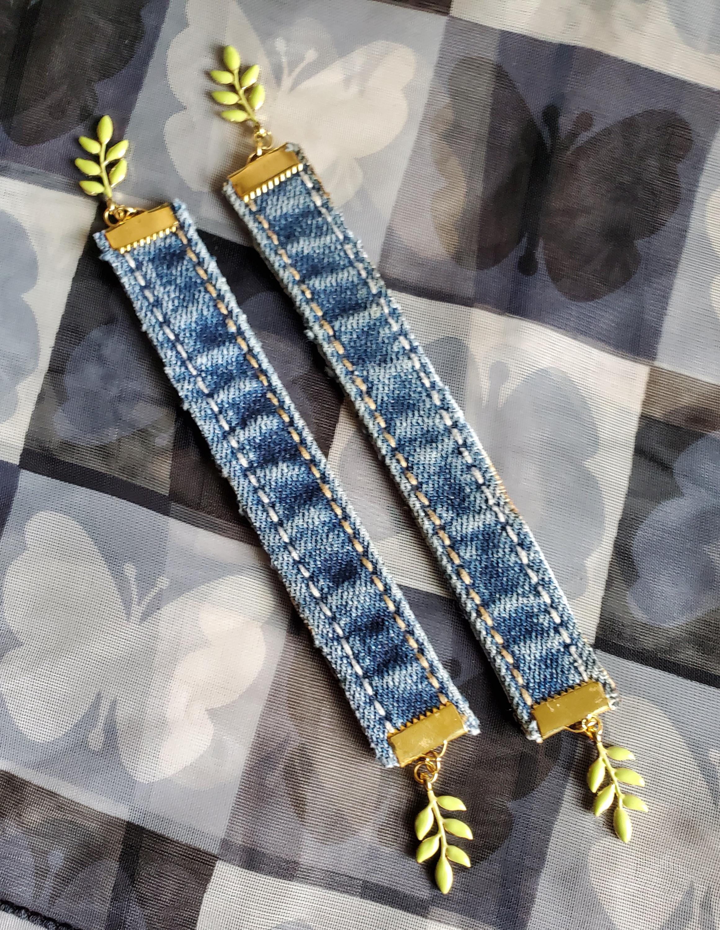 Denim Bookmark Handmade Leaf Branches Dangles Blue Denim Bookmark - Etsy