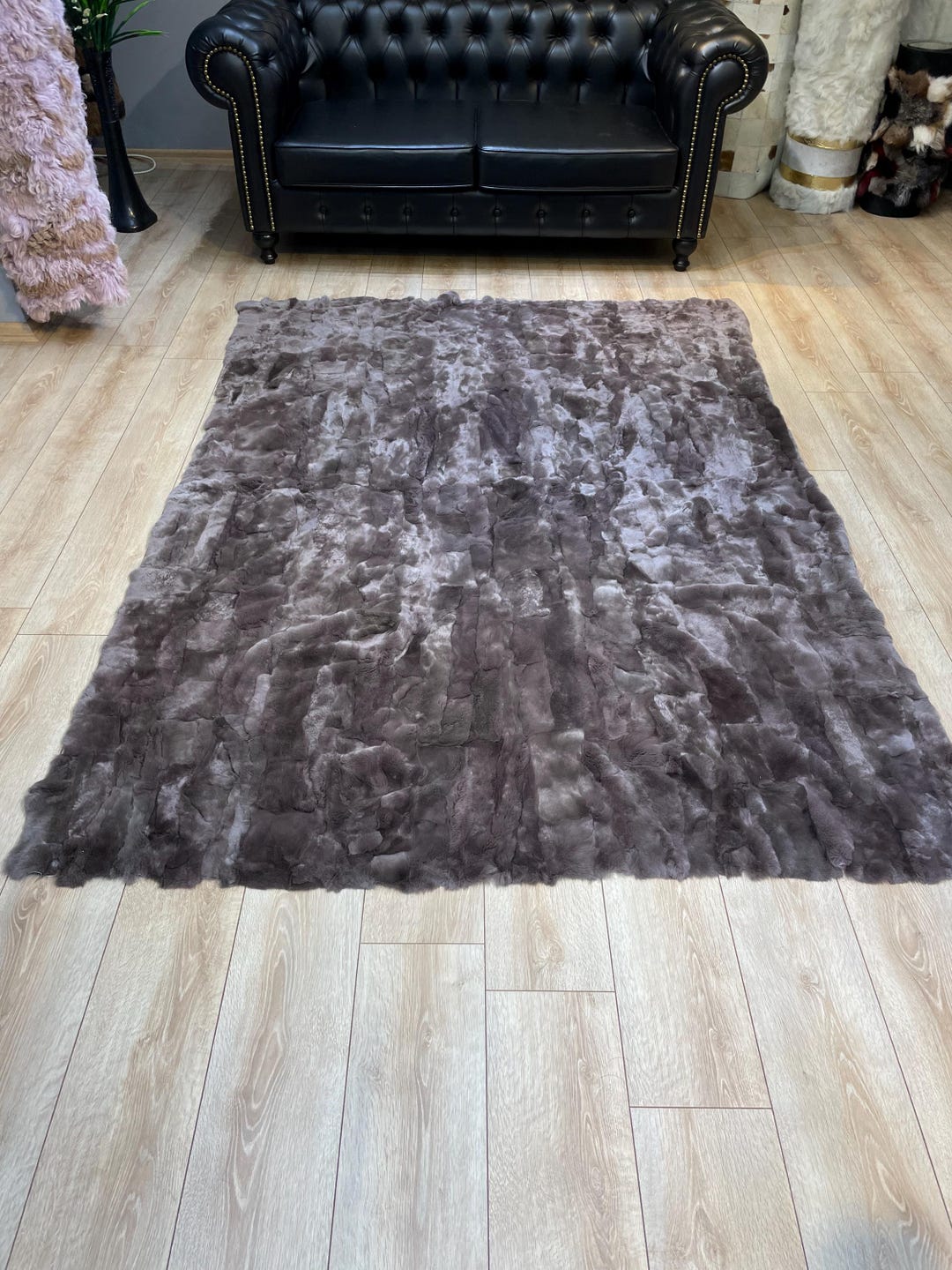 Handmade Natural Brown Rex Rabbit Fur Rug | Rex Rabbit Fur Patchwork ...
