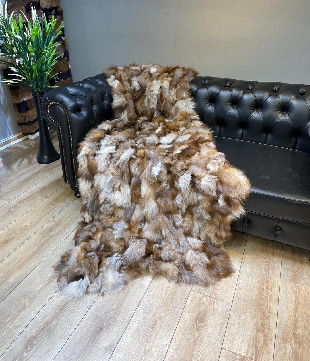 Real Fur Blanket Red Canadian, Personalized Fox Fur Blanket Throw ...