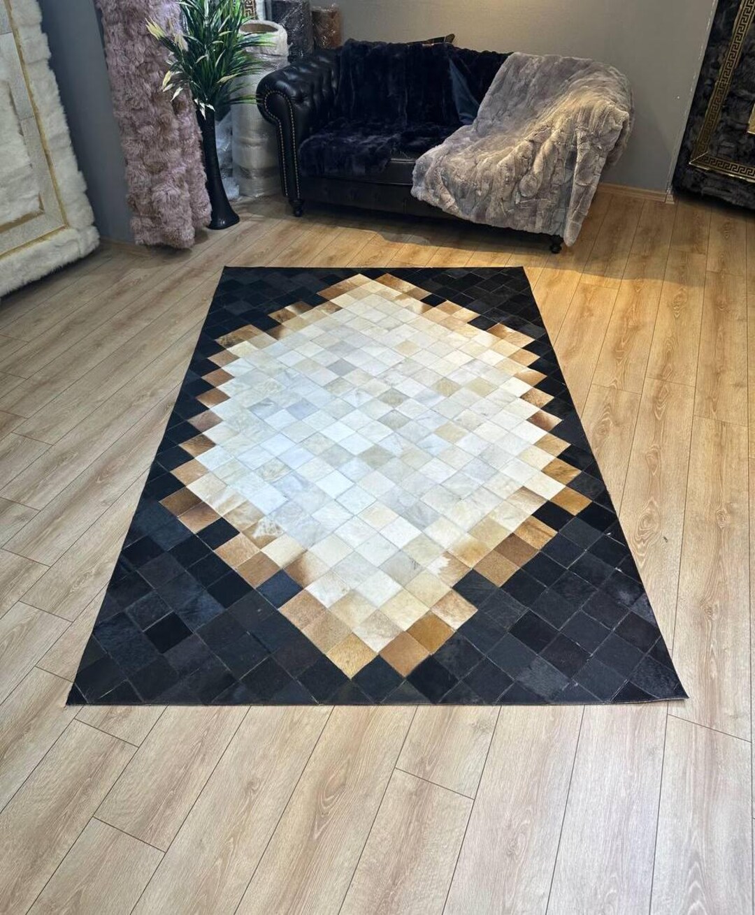 Luxury Leather Cowhide Hair-on-hide 8x10 Rug | Leather Patchwork Unique ...