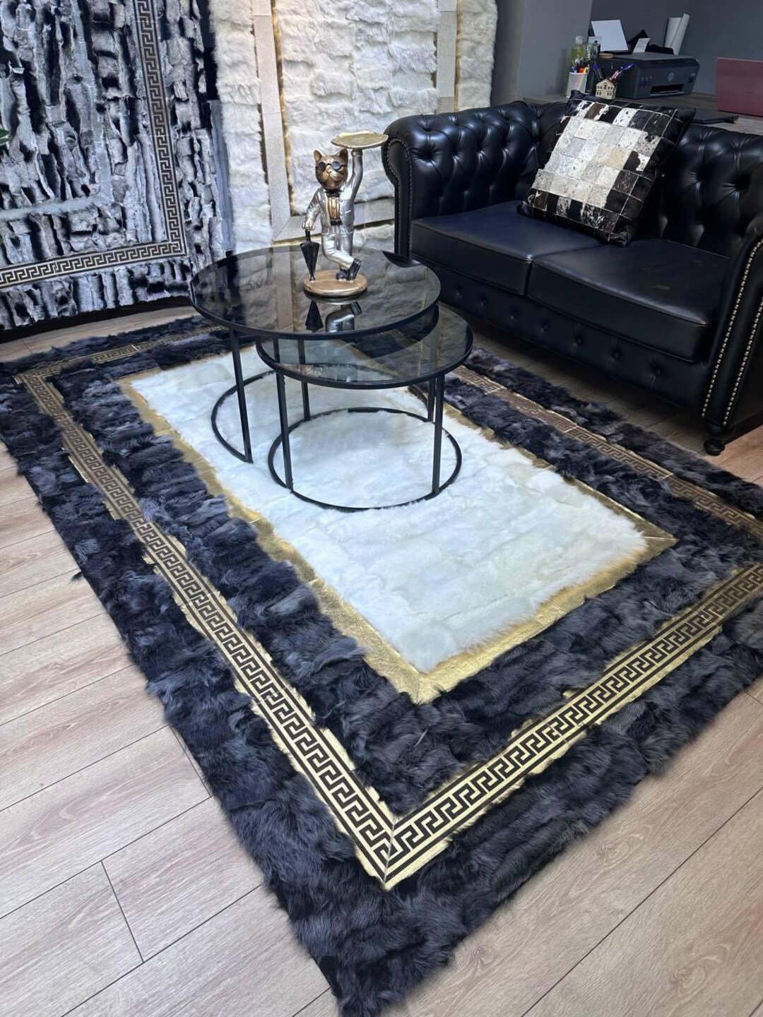 100% Natural Soft Shaggy White Gray Gold Sheepskin Fur Rug for Living ...