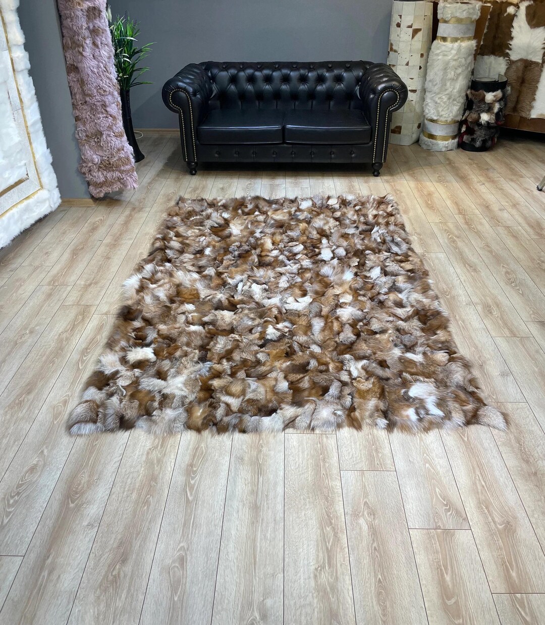 Luxury Genuine Fox Fur Rug – Real Fur Area Rug, Soft Patchwork Carpet ...