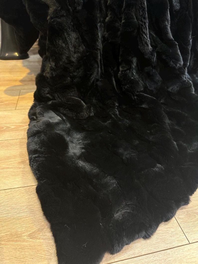Luxury Rex Rabbit Fur Blanket Throw Black | Handmade Fur Cover ...