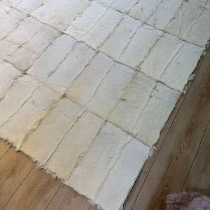 Handmade White Soft Fluffy Goatskin Rug - Natural Genuine Leather ...
