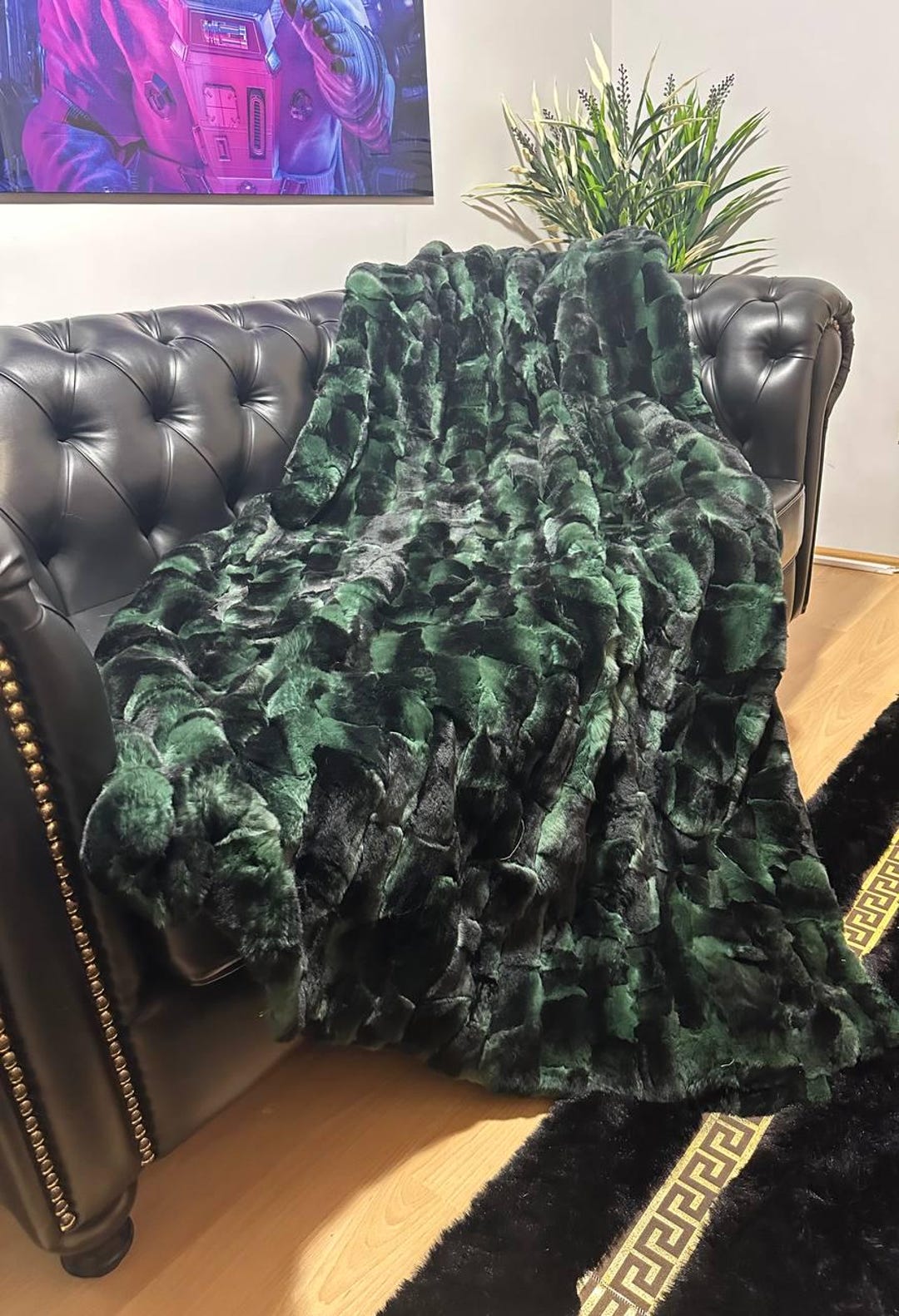 Luxury Real Green Rabbit Fur Blanket | Personalized Rabbit Fur Throw ...