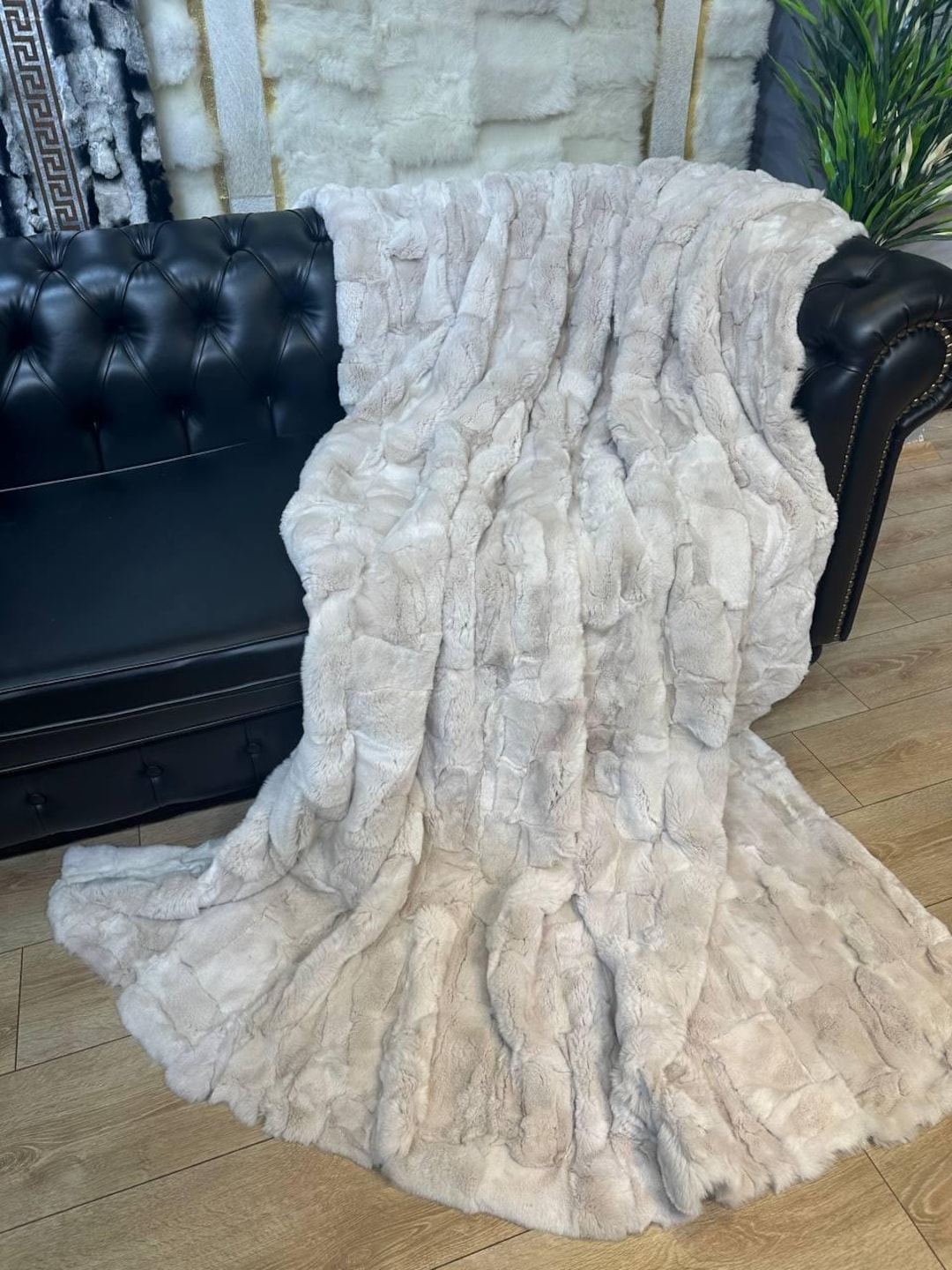 Natural Real Rabbit Fur Blanket Cream Beige Tones Throw, Personalized ...