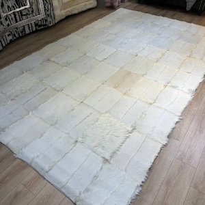Handmade White Soft Fluffy Goatskin Rug - Natural Genuine Leather ...