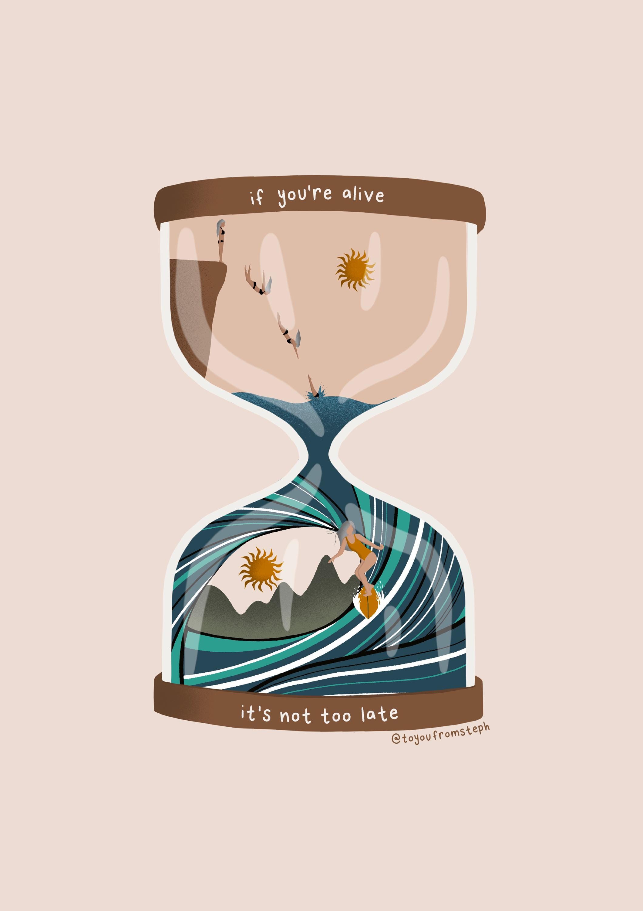 Not Too Late Art Print A3, A4 & A5 Women's Art Inspirational Art ...