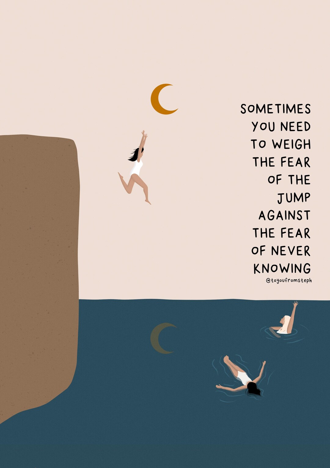 Fear of the Jump Art Print A3, A4 & A5 Women's Art Inspirational Art ...