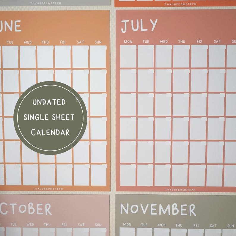 Large Undated Wall Planner | Earthy | 12 X A4 - Etsy